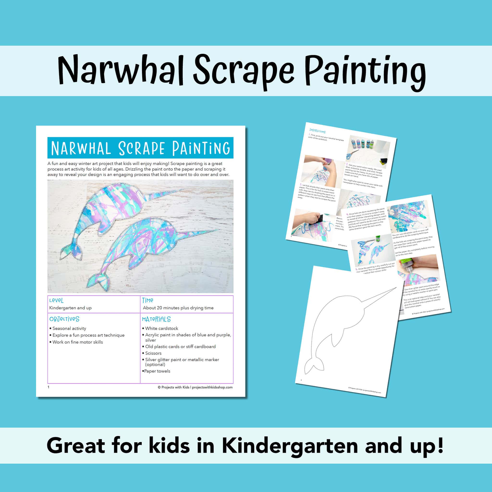Winter Scrape Painting with Narwhal Printable - Projects with Kids
