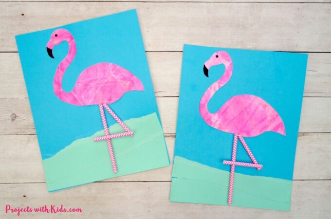 Colorful Flamingo Scrape Painting with Printable - Projects with Kids