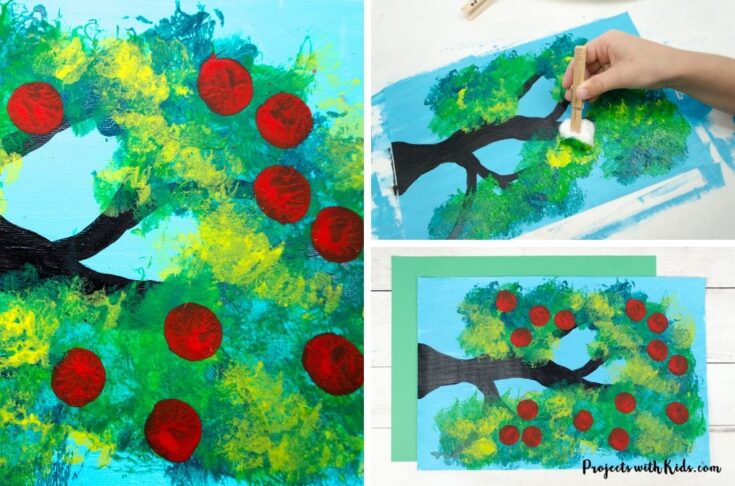 Apple Tree Painting with Cotton Balls - Projects with Kids