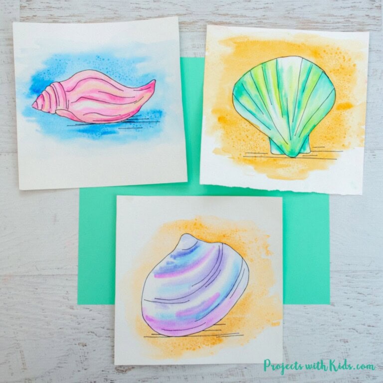 Easy Watercolor Shell Painting for Kids - Projects with Kids