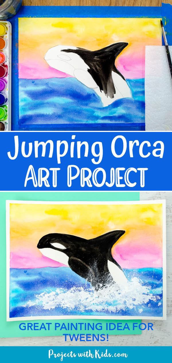 Beautiful Watercolor Orca Painting Idea for Kids - Projects with Kids