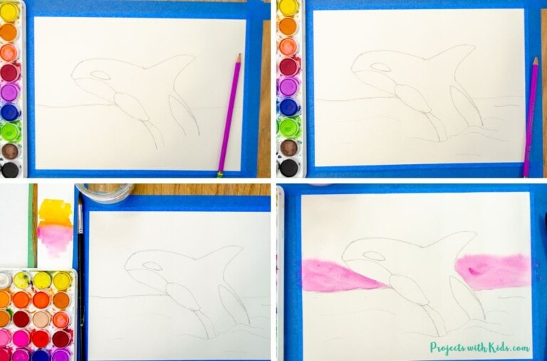 Beautiful Watercolor Orca Painting Idea for Kids - Projects with Kids