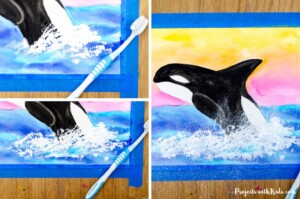 Beautiful Watercolor Orca Painting Idea for Kids - Projects with Kids