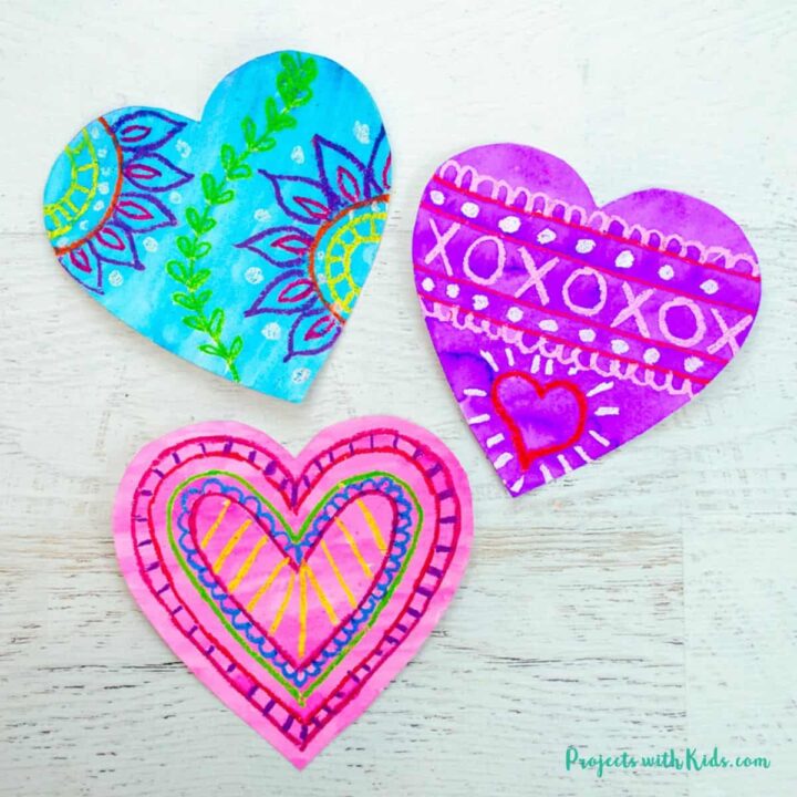 Easy Heart Painting with Watercolors and Oil Pastels - Projects with Kids