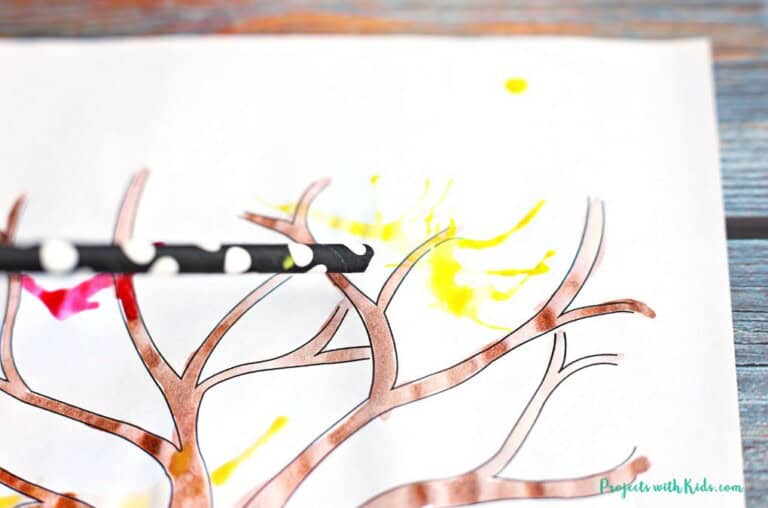 Fall Tree Blow Painting with Straws - Projects with Kids