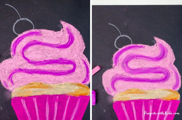 Colorful Chalk Pastel Cupcake Art Project - Projects with Kids
