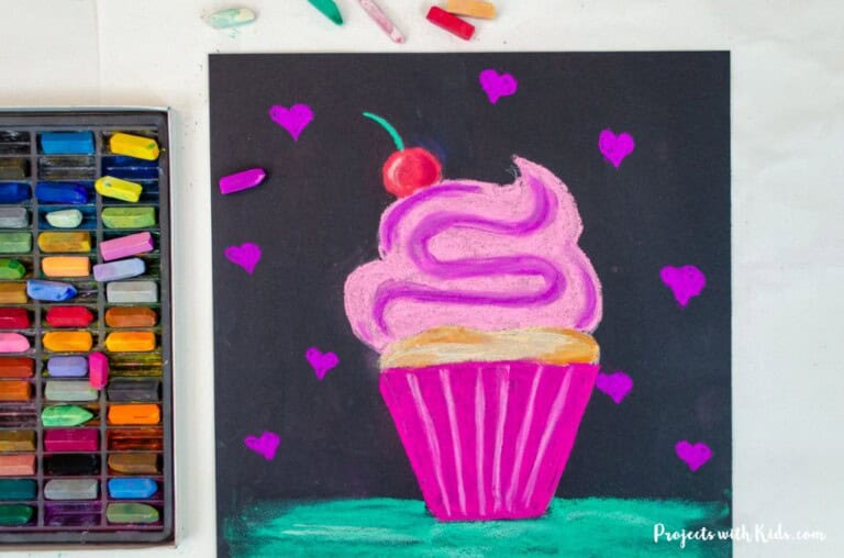 Colorful Chalk Pastel Cupcake Art Project - Projects with Kids